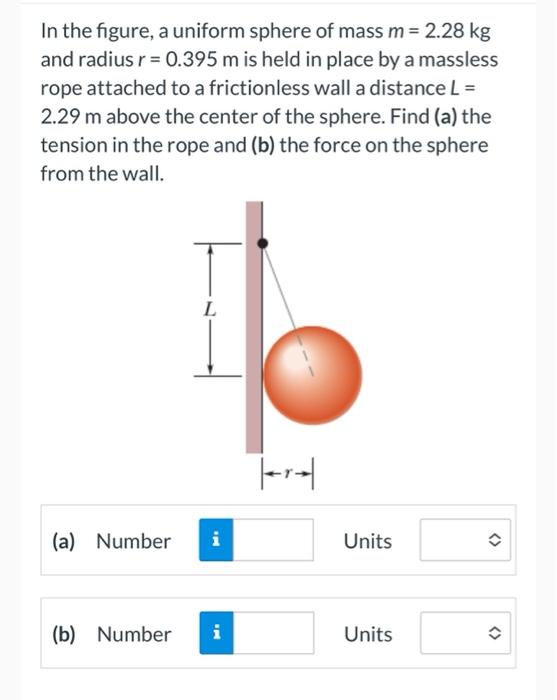 Solved In the figure, a uniform sphere of mass m=2.28 kg and | Chegg.com