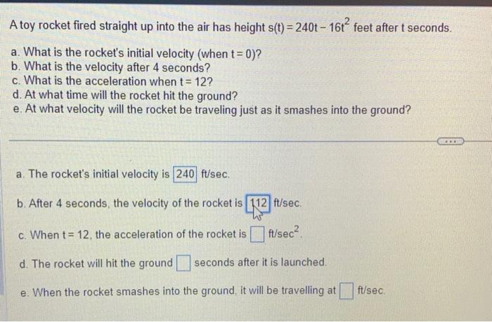 Solved A toy rocket fired straight up into the air has | Chegg.com