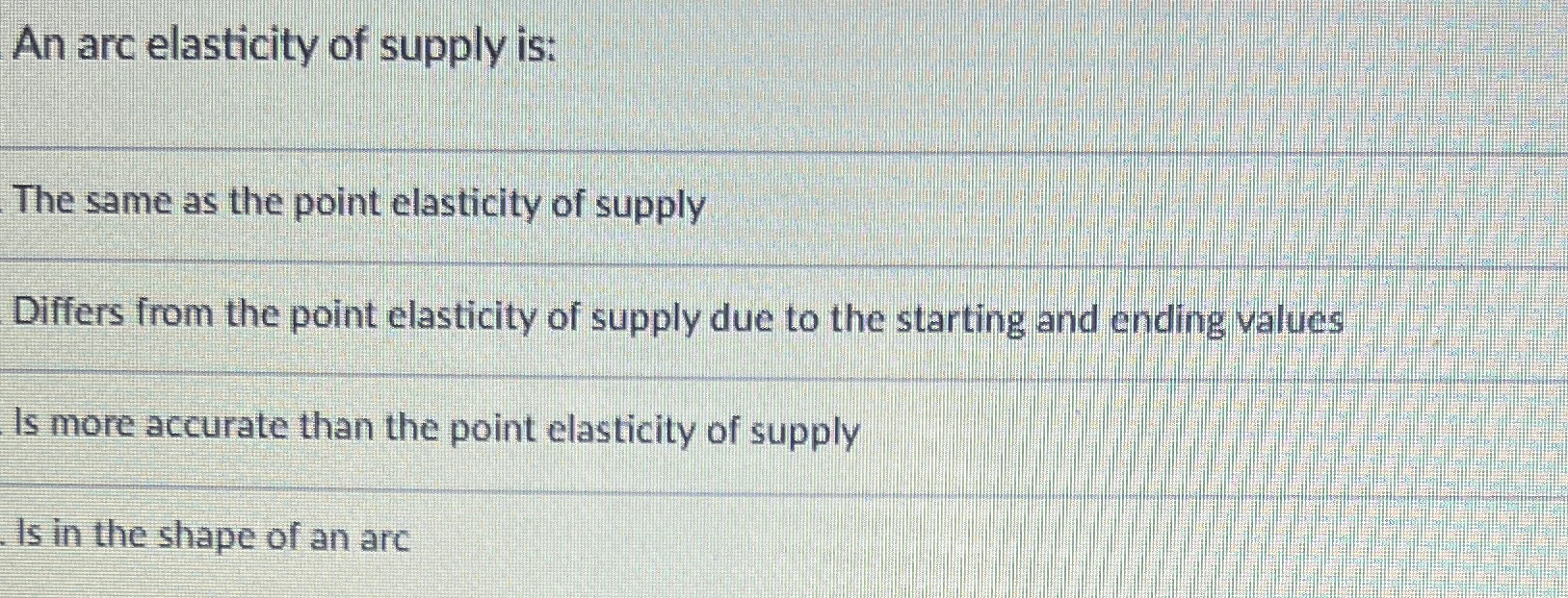 Solved An Arc Elasticity Of Supply Is The Same As The Point