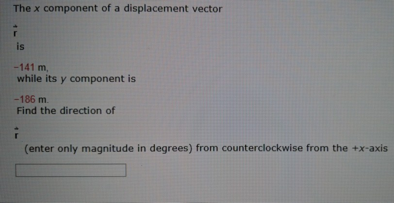 Solved The x component of a displacement vector is -141 m | Chegg.com