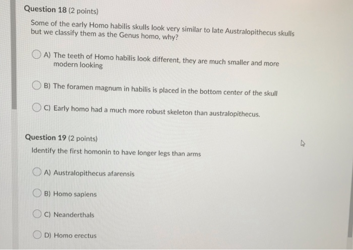 Solved Question 11 (2 points) Ardipithecus ramidus is an | Chegg.com