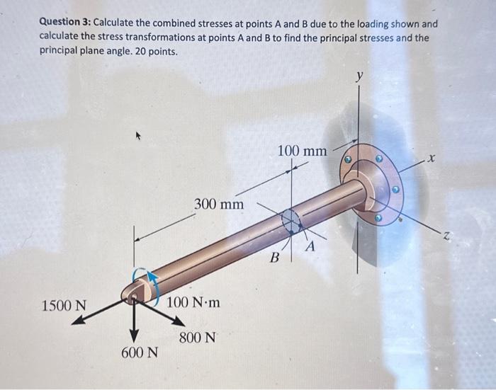 Question 3: Calculate the combined stresses at points | Chegg.com