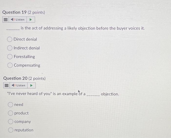 Solved is the act of addressing a likely objection | Chegg.com