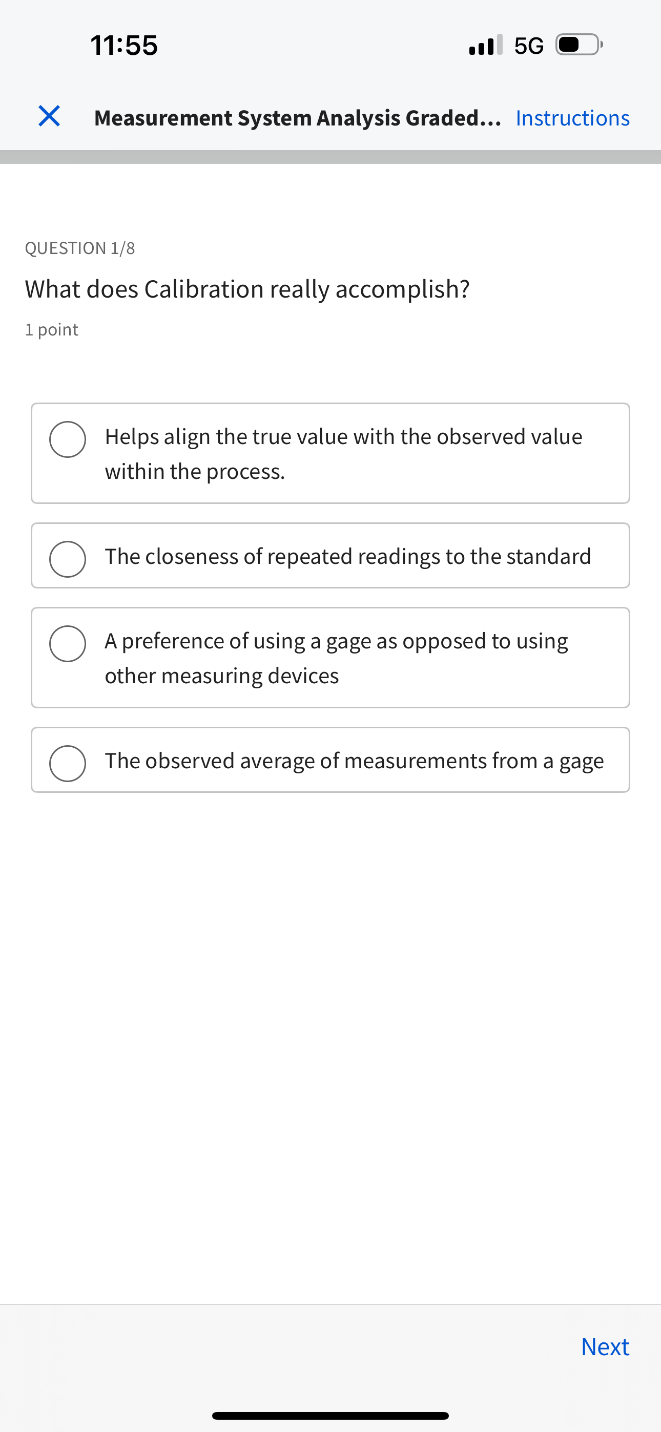 Solved 11:55.II 5GMeasurement System Analysis Graded... | Chegg.com