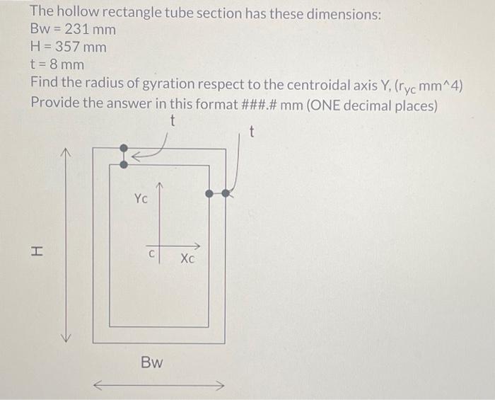 Solved The hollow rectangle tube section has these | Chegg.com