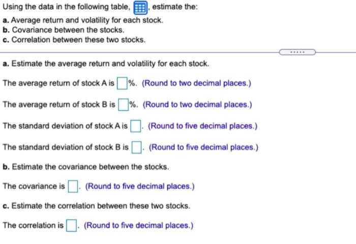 Solved Using the data in the following table, , estimate | Chegg.com