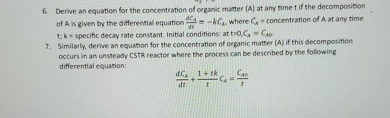 Solved Derive an equation for the concentration of organic | Chegg.com