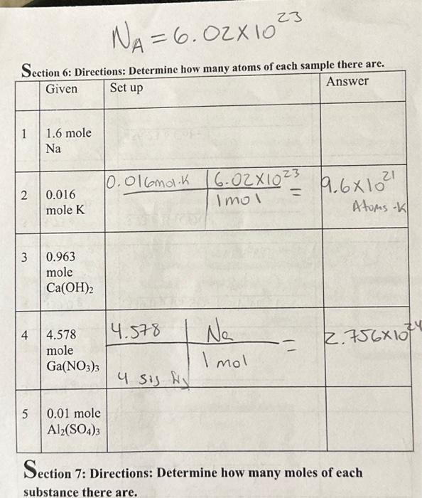 Solved NA=6.02x10 Section 6: Directions: Determine how many | Chegg.com