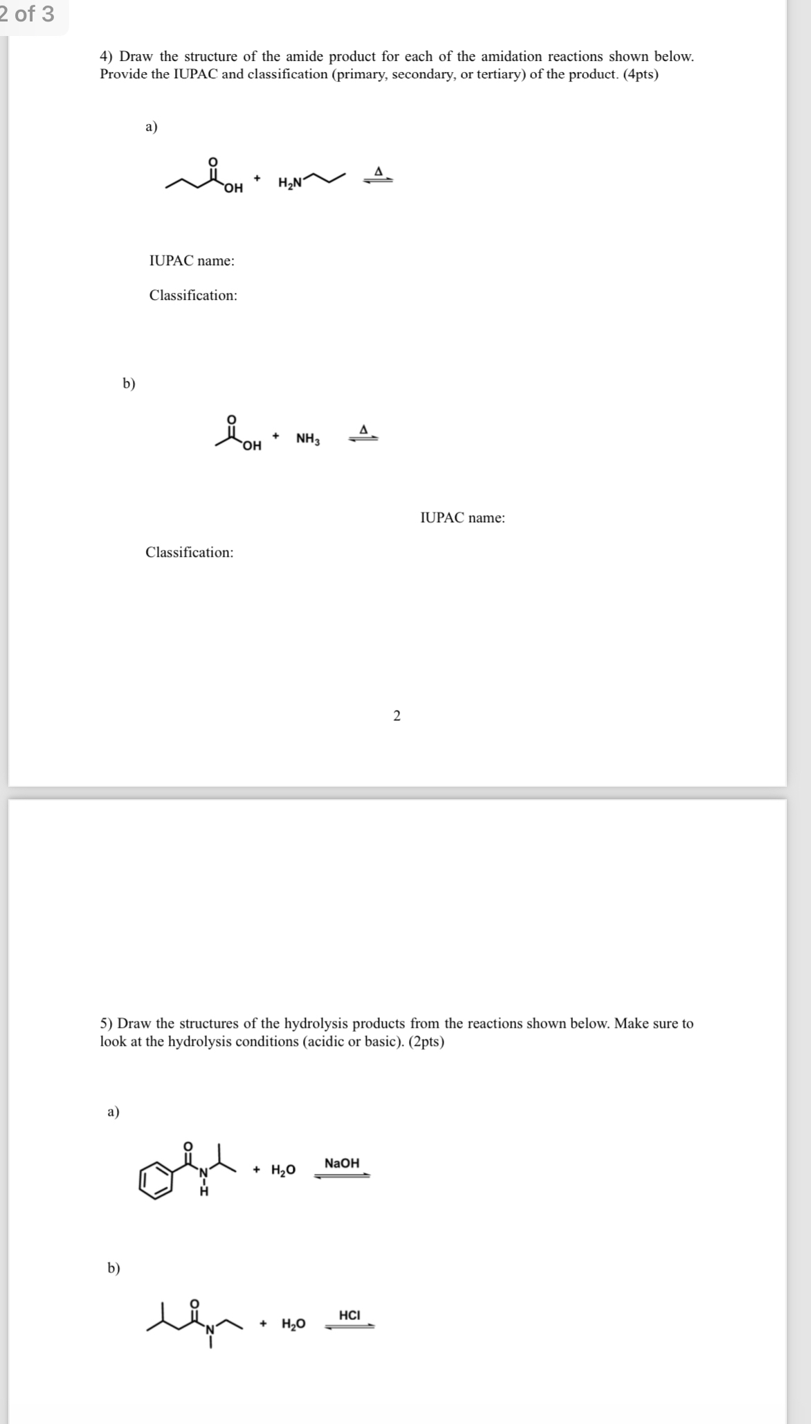 Solved 2 ﻿of 3Draw the structure of the amide product for | Chegg.com