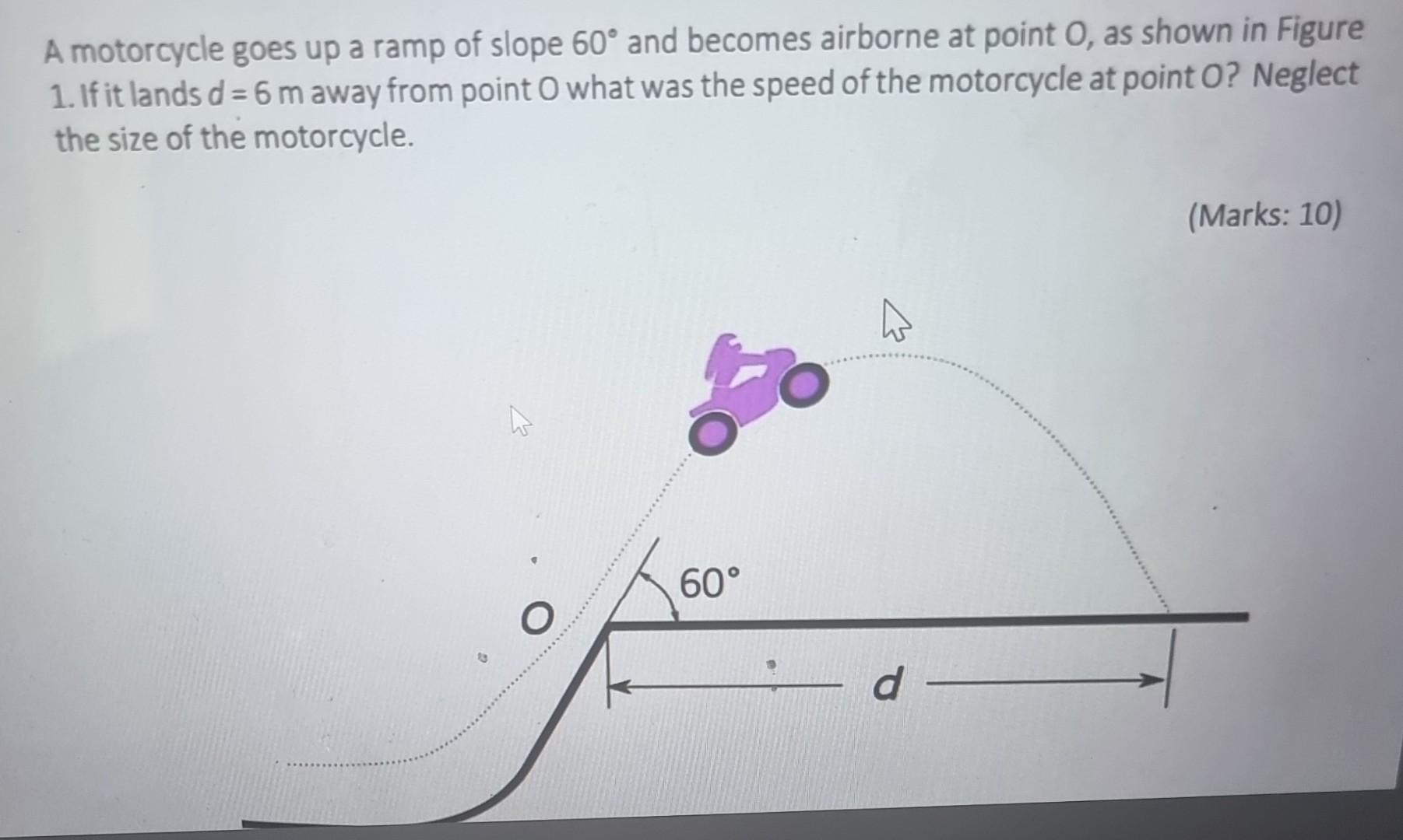 Solved A motorcycle goes up a ramp of slope 60∘ and becomes | Chegg.com