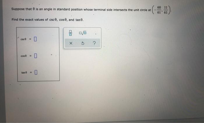 Solved Suppose that is an angle in standard position whose | Chegg.com