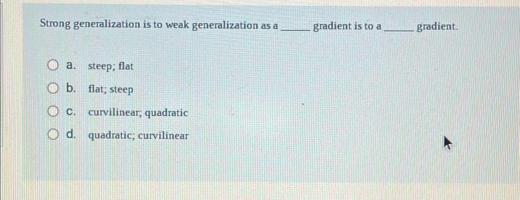 Solved Strong generalization is to weak generalization as | Chegg.com Solved Strong generalization is to weak generalization as | Chegg.com