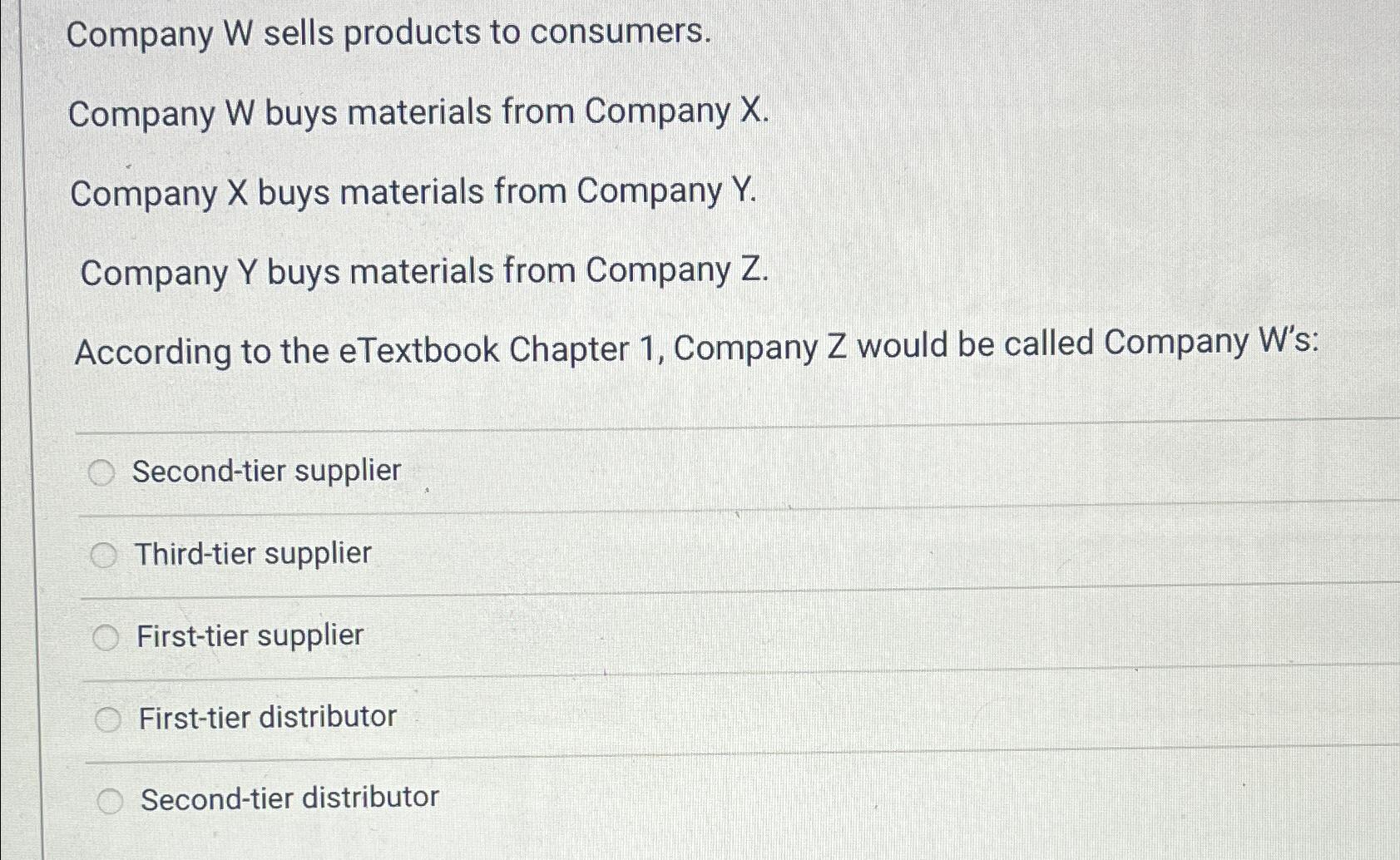Solved Company W sells products to consumers.Company W ﻿buys | Chegg.com