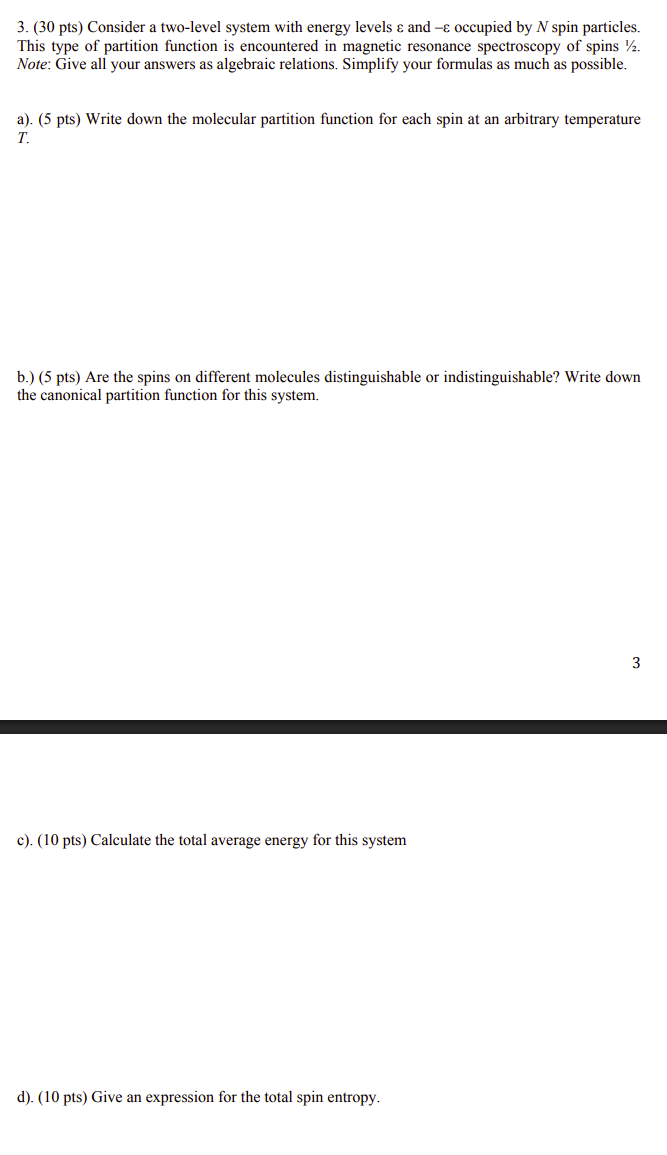 Solved 3. ( 30 ﻿pts) ﻿Consider a two-level system with | Chegg.com
