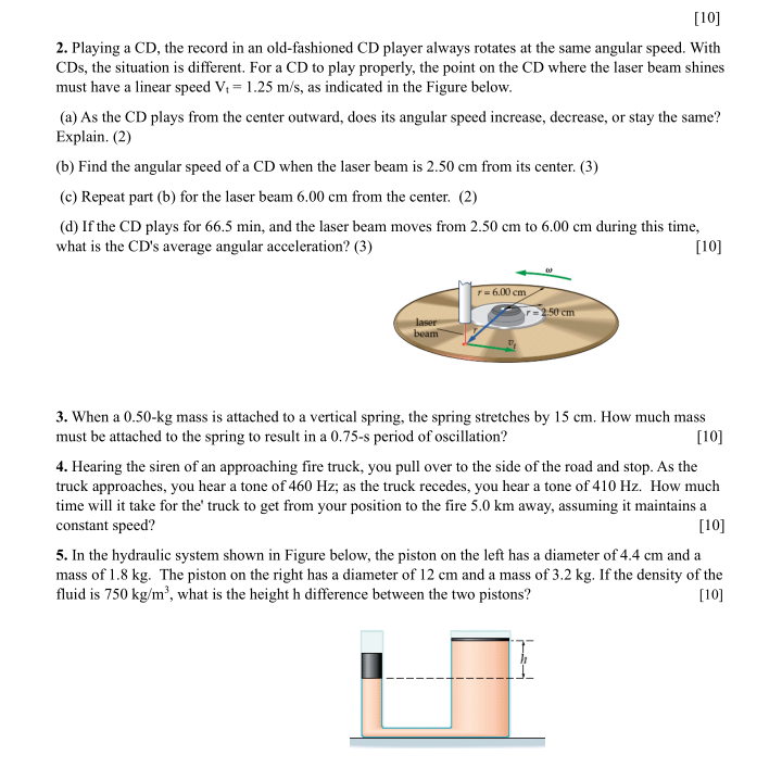 Solved 2. Playing a CD, the record in an old-fashioned CD | Chegg.com