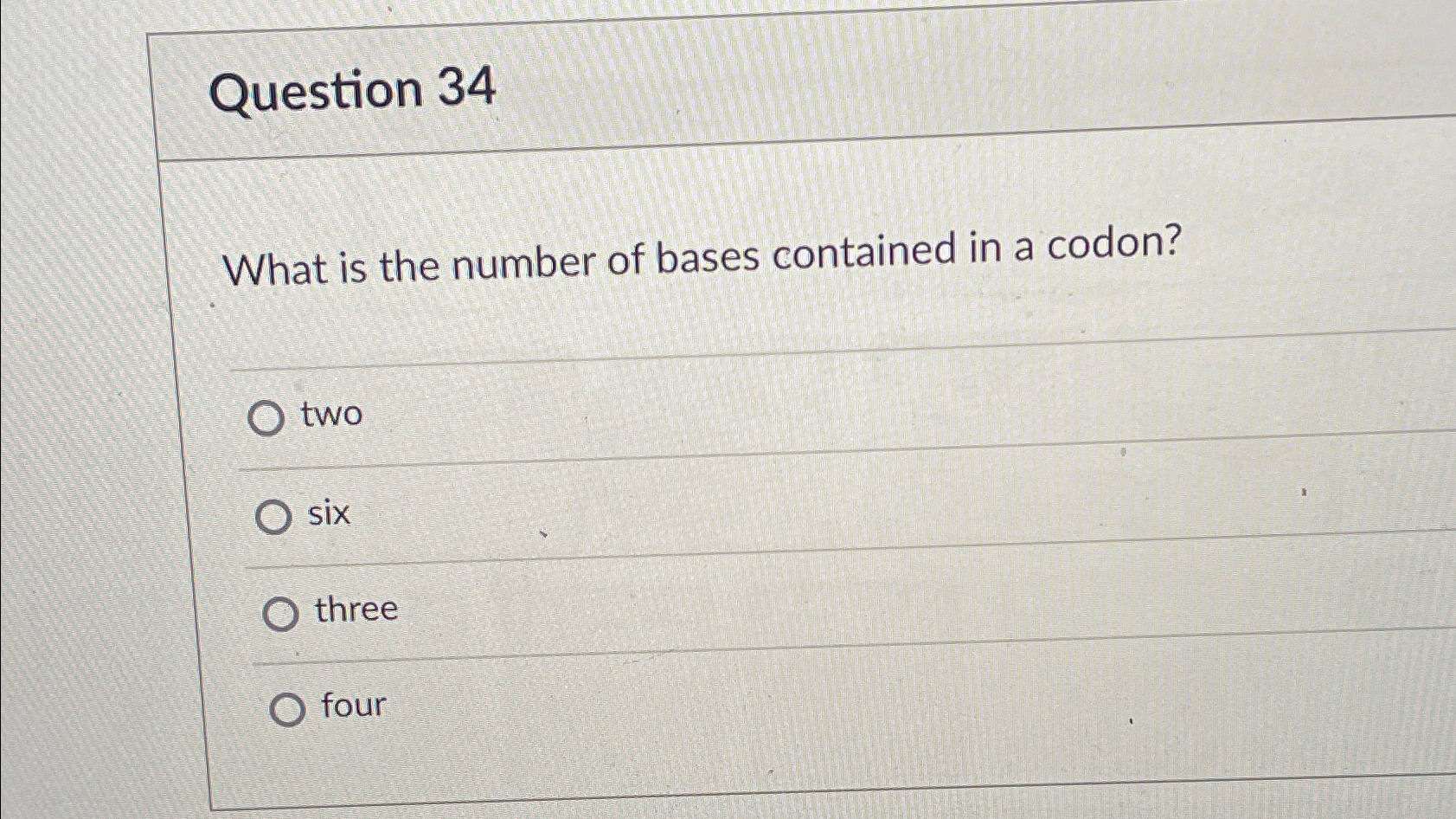 Solved Question 34What is the number of bases contained in a | Chegg.com