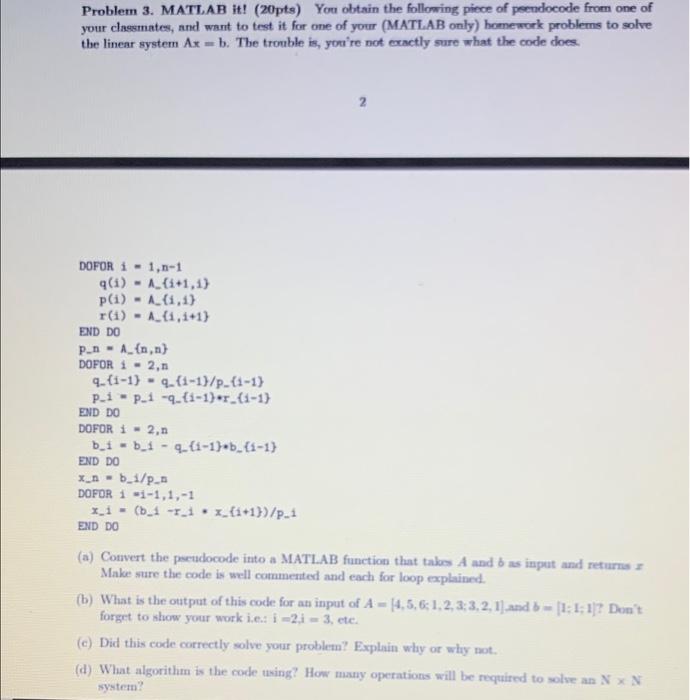 Problem 3. MATLAB It! (20pts) You obtain the | Chegg.com