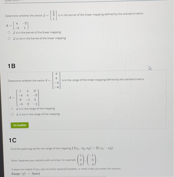 Solved Determine whether the vector x=[211] is in the kernel | Chegg.com