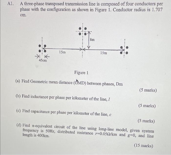 Solved A three-phase transposed transmission line is | Chegg.com