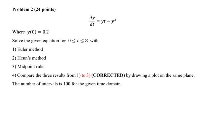 Solved dtdy=yt−y2 Where y(0)=0.2 Solve the given equation | Chegg.com