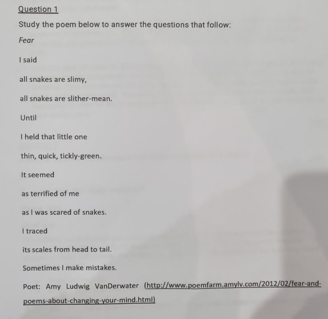 Question 1 Study the poem below to answer the | Chegg.com