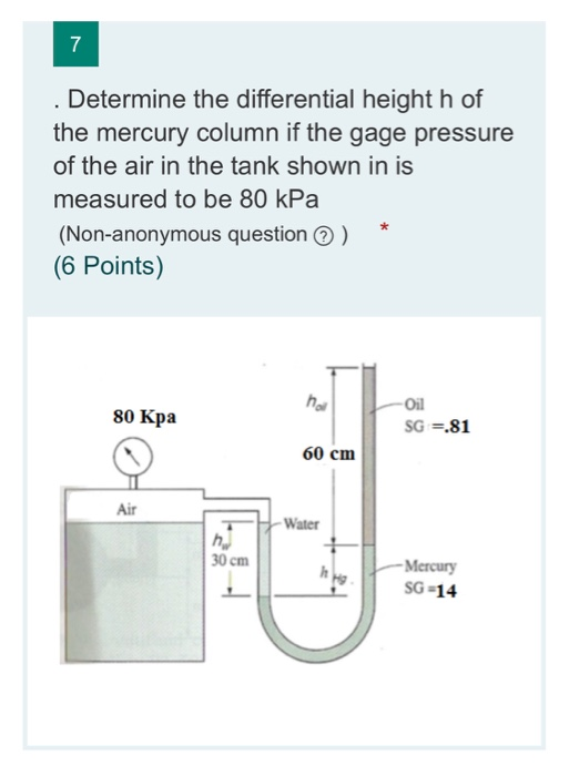 Solved 7 . Determine the differential height h of the | Chegg.com
