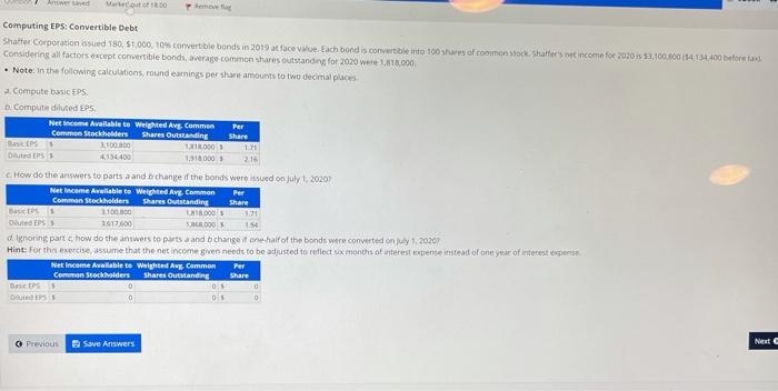 Solved Computing EPS: Convertible Debt Shaffer Corporation | Chegg.com