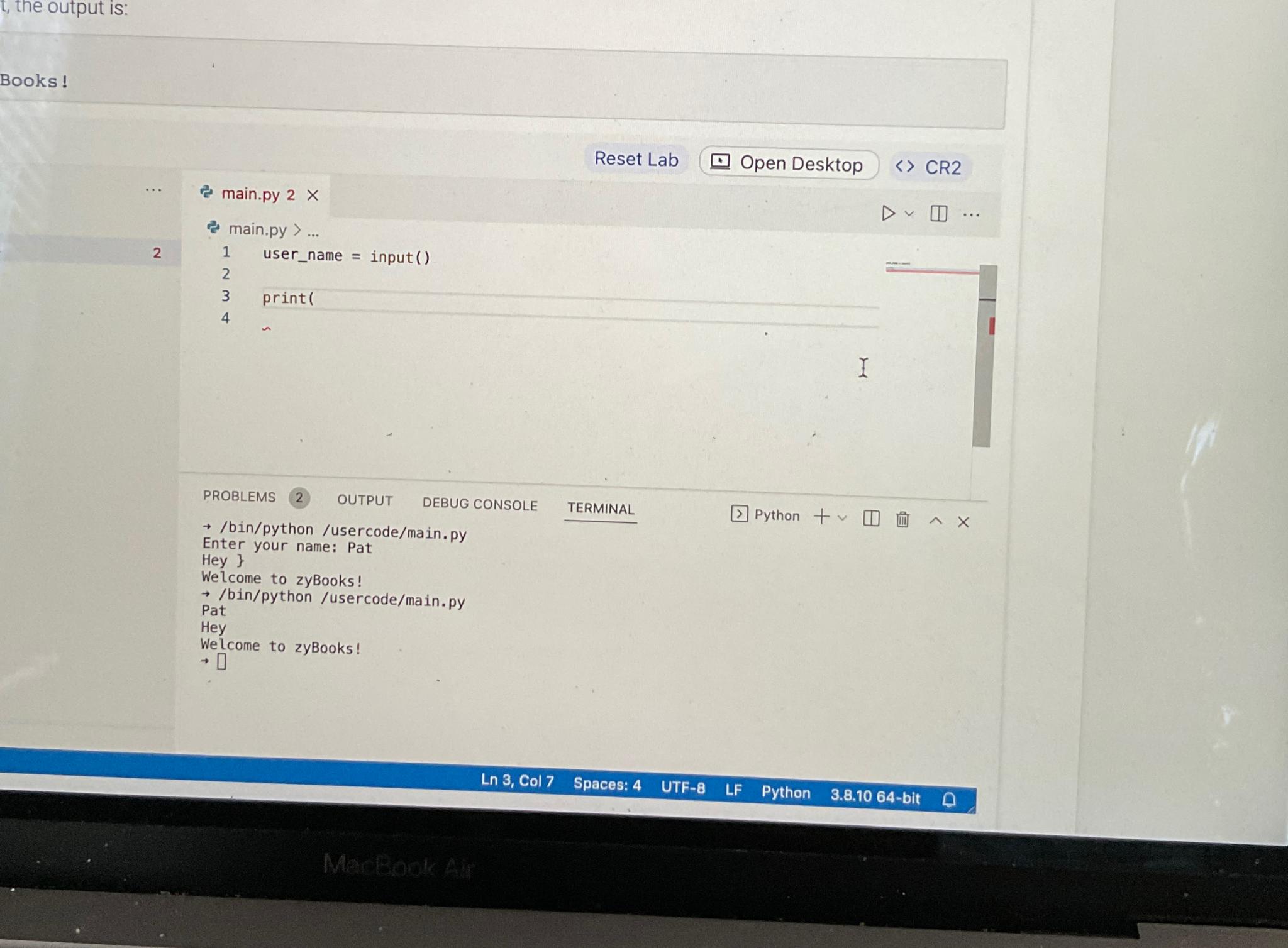 Solved t, ﻿the output is:Books !Reset LabOpen | Chegg.com