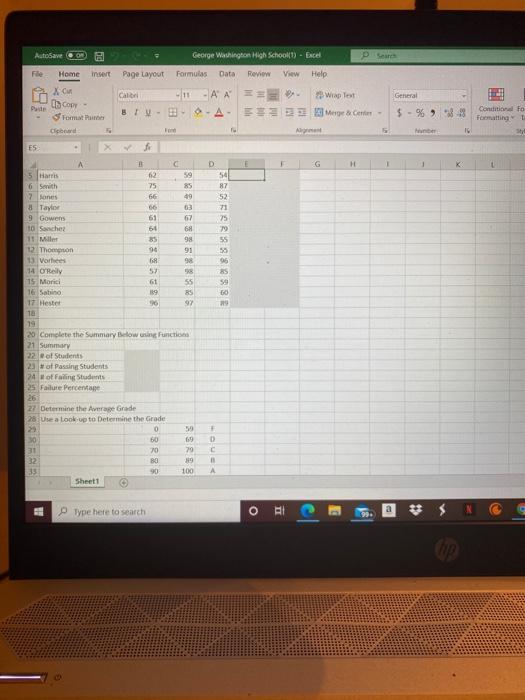 Solved AutoSave George Washington High School(t) Excel File | Chegg.com