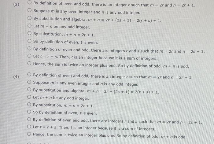 Solved Theorem: The sum of any even integer and any odd | Chegg.com