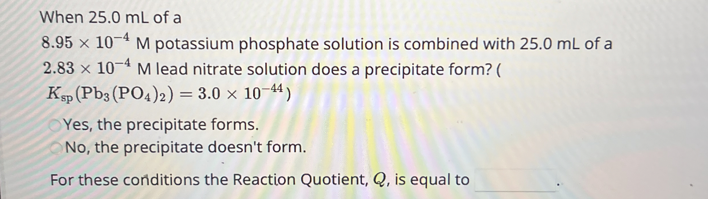 Solved When 25.0 ﻿mL of a8.95×10-4M ﻿potassium phosphate | Chegg.com