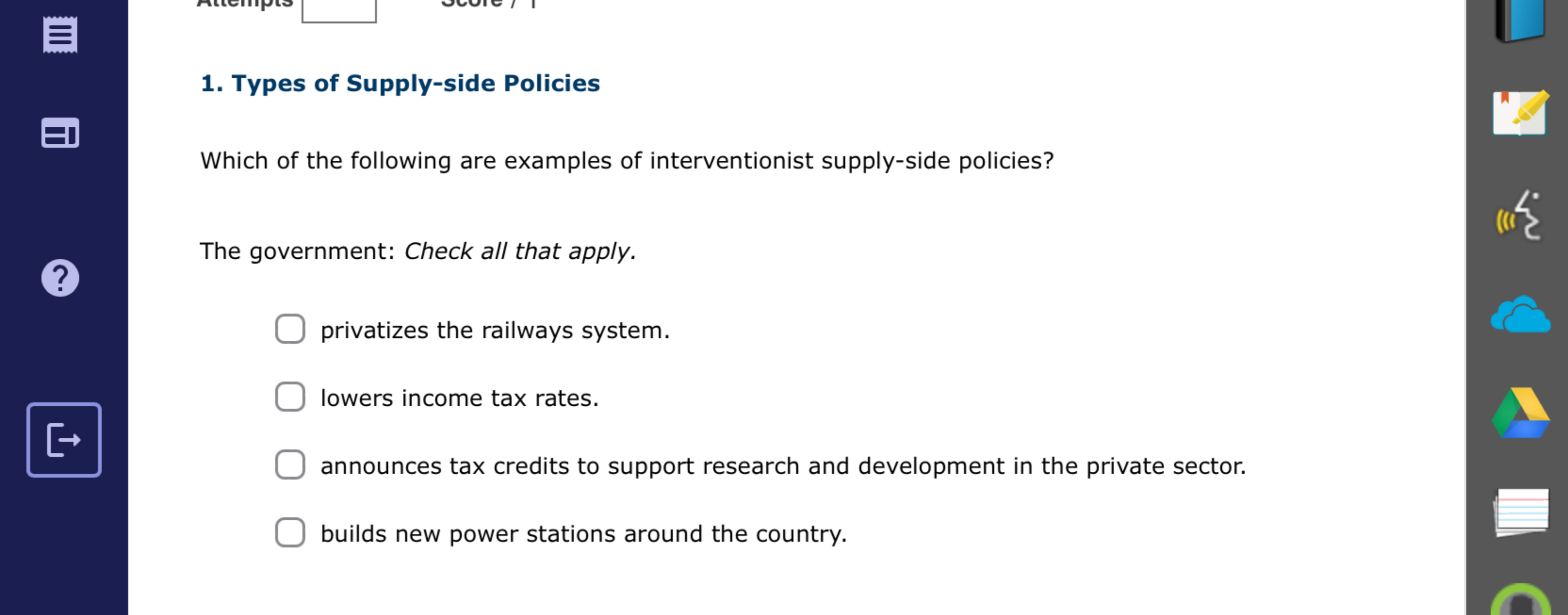 Solved Types of Supply-side PoliciesWhich of the following | Chegg.com