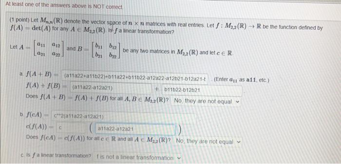 Solved (1 point) Let Mn,n(R) denote the vector space of n×n | Chegg.com