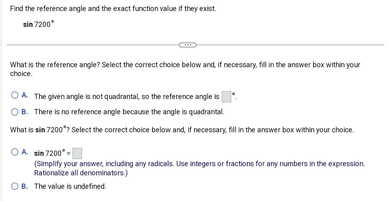 Solved Find the reference angle and the exact function value | Chegg.com