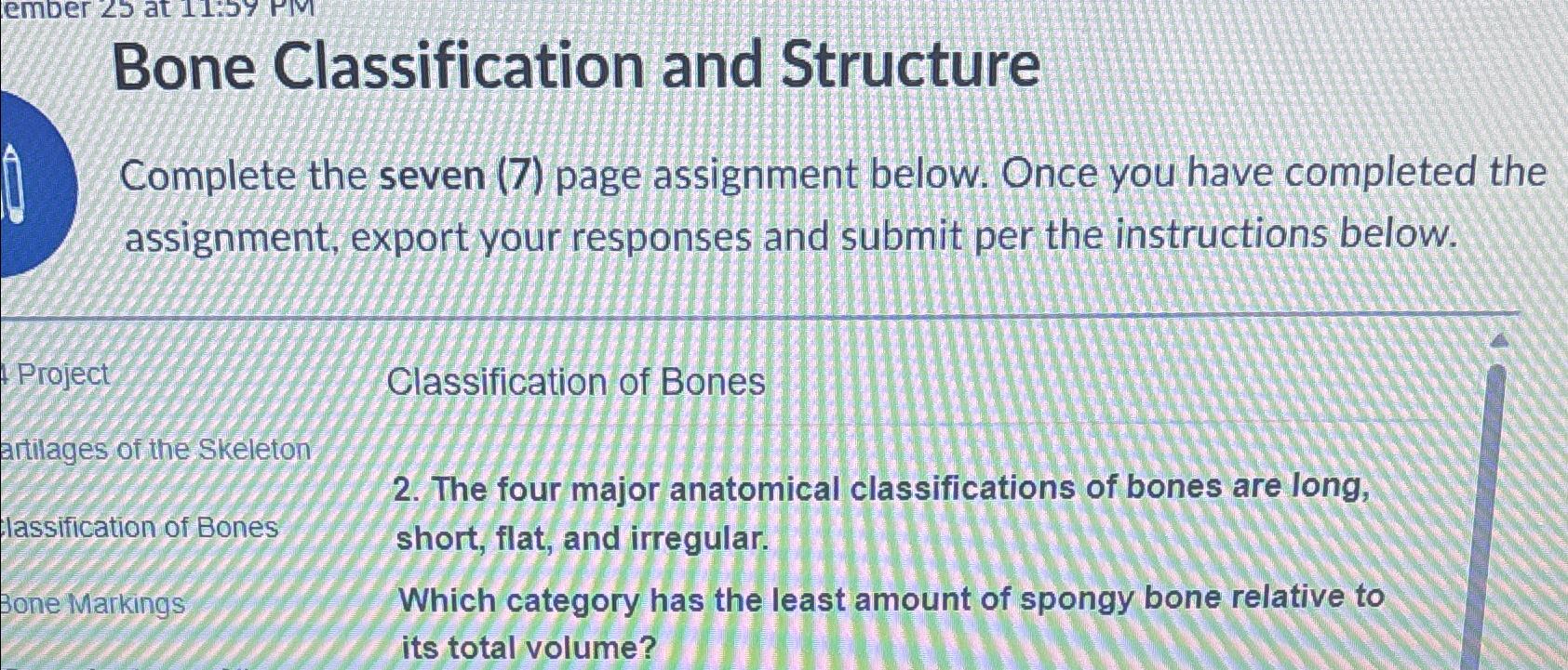 Solved Bone Classification and StructureComplete the seven | Chegg.com