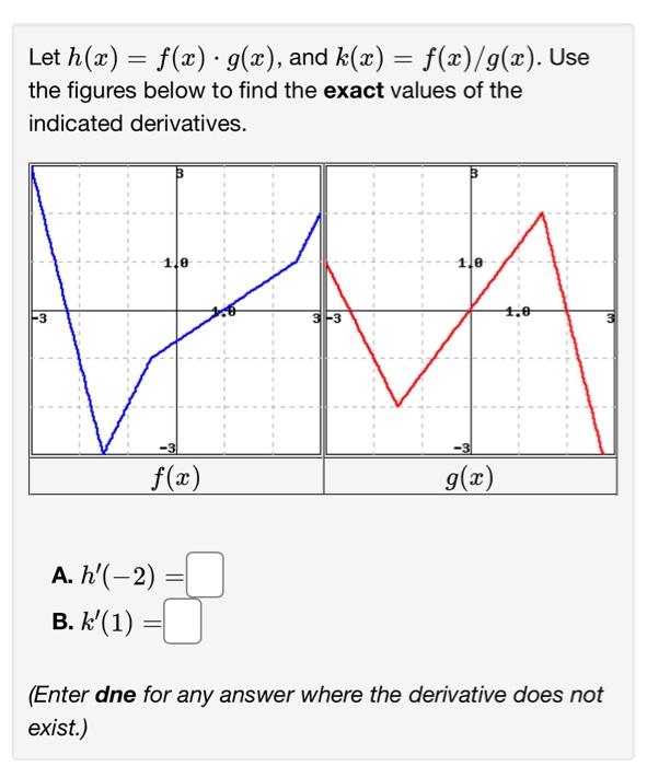 Solved Let h(x)=f(x)⋅g(x), and k(x)=f(x)/g(x). Use the | Chegg.com