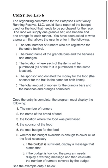 Solved CMSY 166 Lab 6 The organizing committee for the | Chegg.com