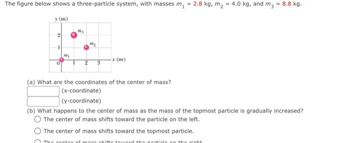 Solved The figure below shows a three-particle system, with | Chegg.com