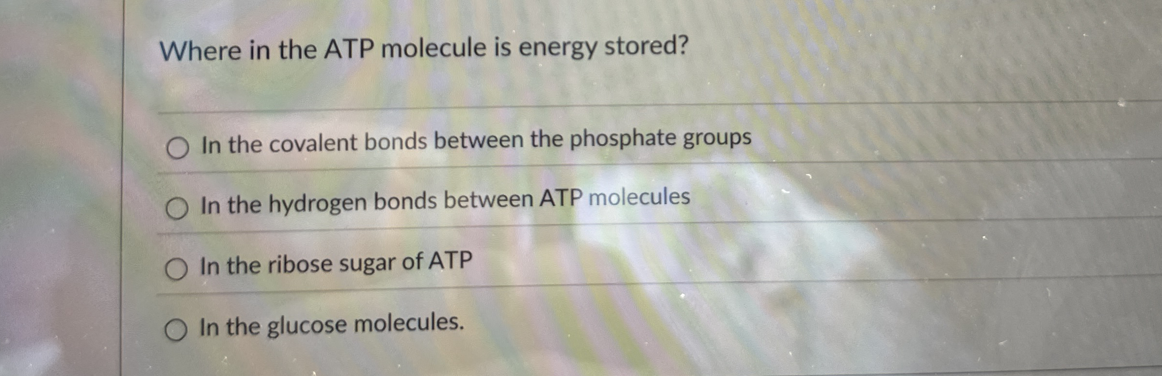 Solved Where in the ATP molecule is energy stored?In the | Chegg.com