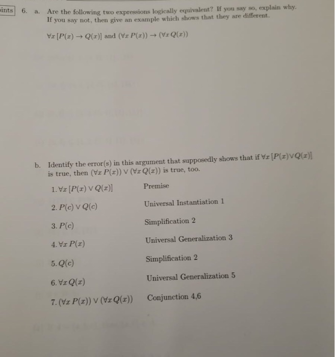 Solved mnts . a. Are the following two expressions logically | Chegg.com