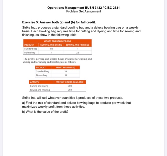 Solved Operations Management BUSN 3432 / CISC 2531 Problem | Chegg.com