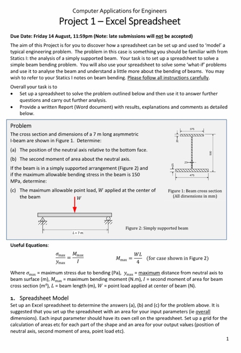 Solved Computer Applications for Engineers Project 1 - Excel | Chegg.com