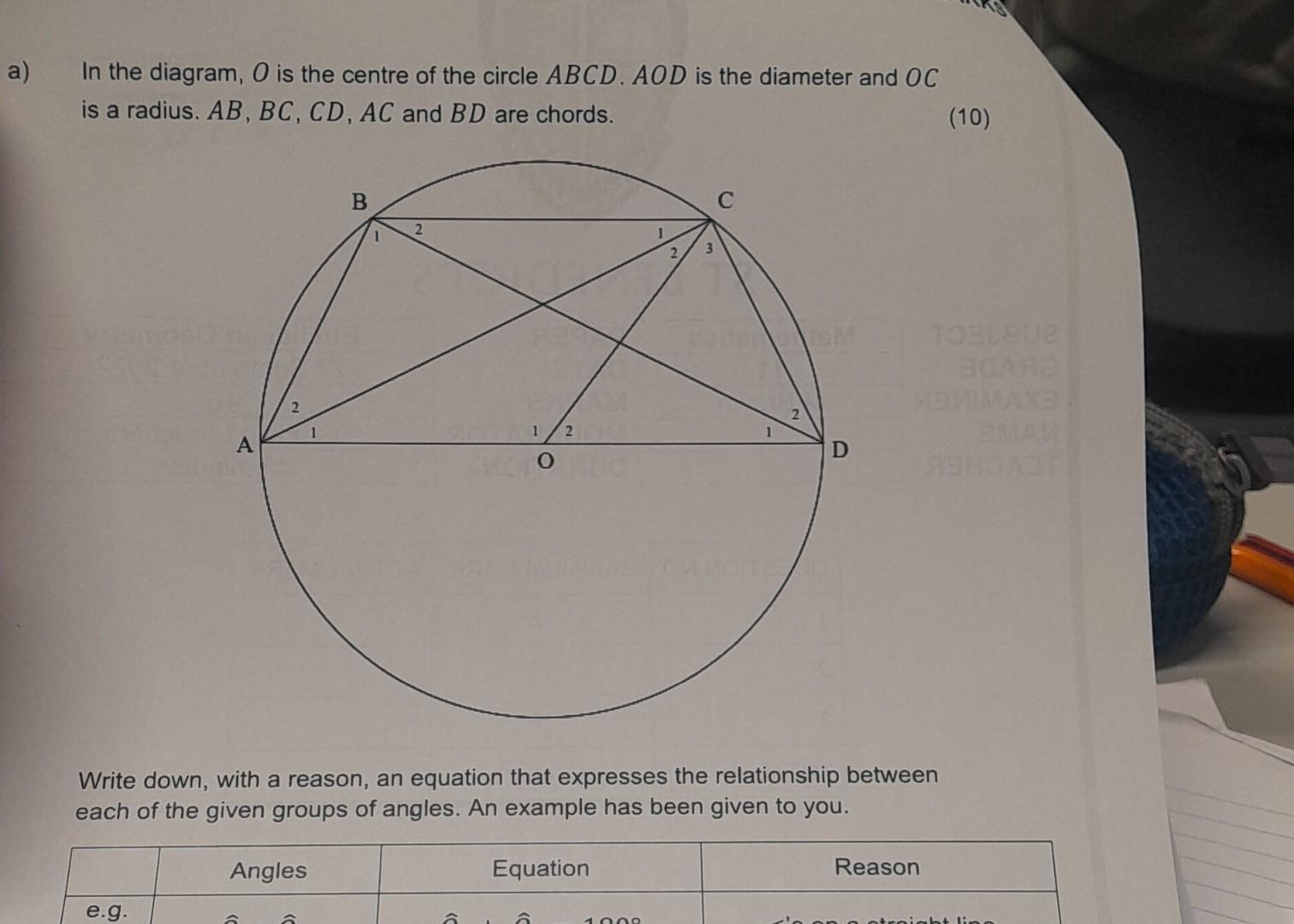 In the diagram, O is the centre of the circle ABCD. | Chegg.com