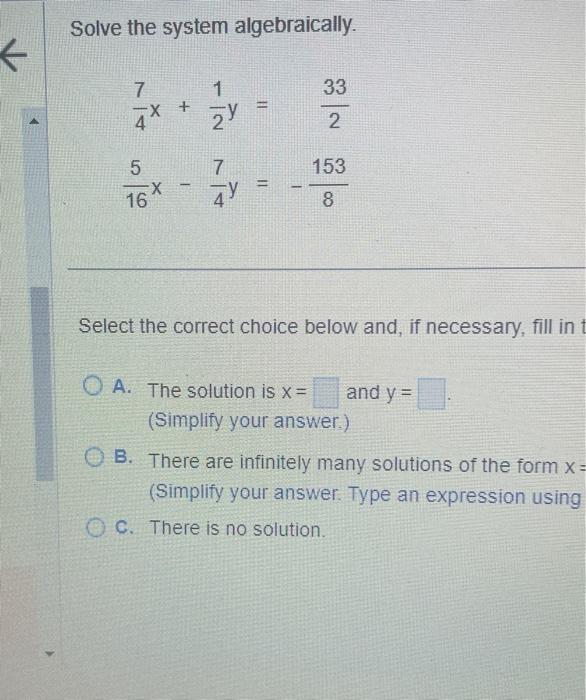 Solved Solve the system algebraically. | Chegg.com