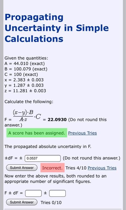Solved Propagating Uncertainty in Simple Calculations Given | Chegg.com
