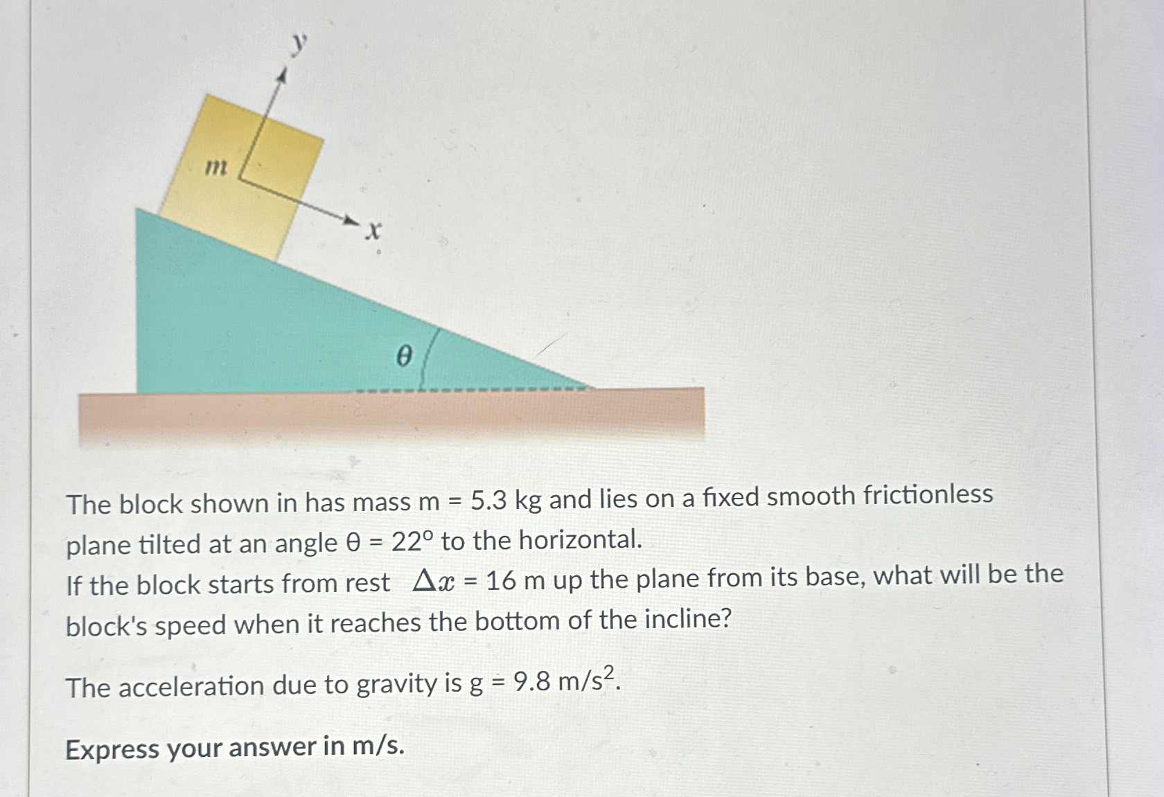 Solved The block shown in has mass m=5.3kg ﻿and lies on a | Chegg.com