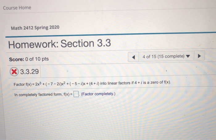 Solved Course Home Math 2412 Spring 2020 Homework: Section | Chegg.com