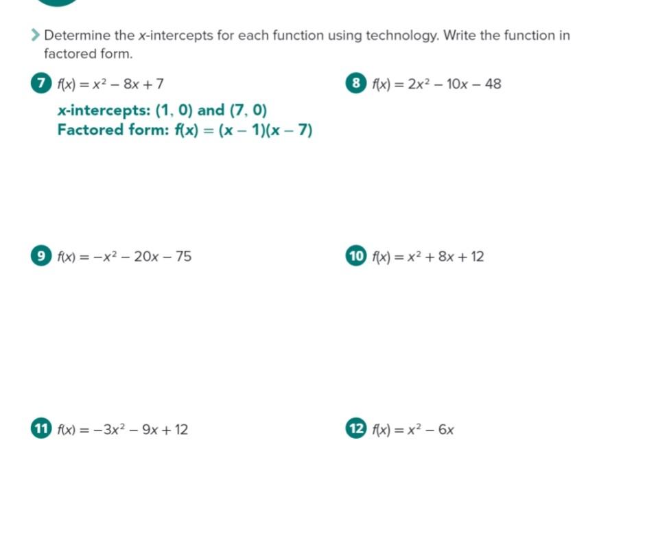 Solved Determine the x-intercepts for each function using | Chegg.com