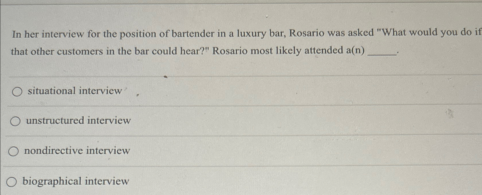 Solved In her interview for the position of bartender in a | Chegg.com