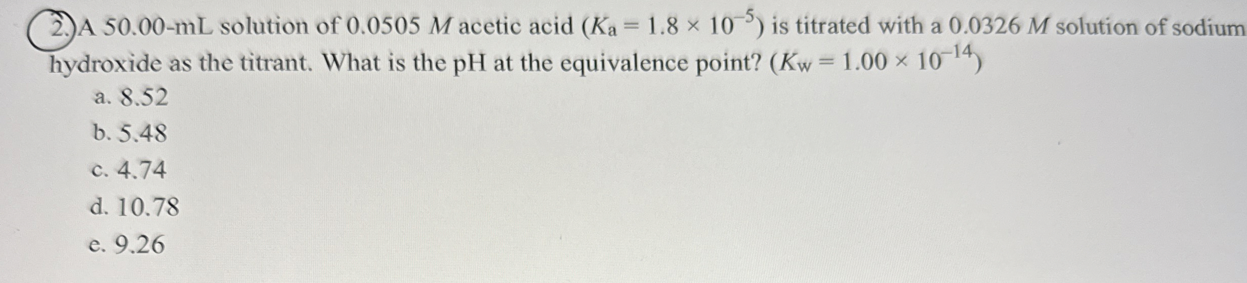 Solved (2.) ﻿A 50.00-mL ﻿solution of 0.0505 ﻿M acetic acid | Chegg.com